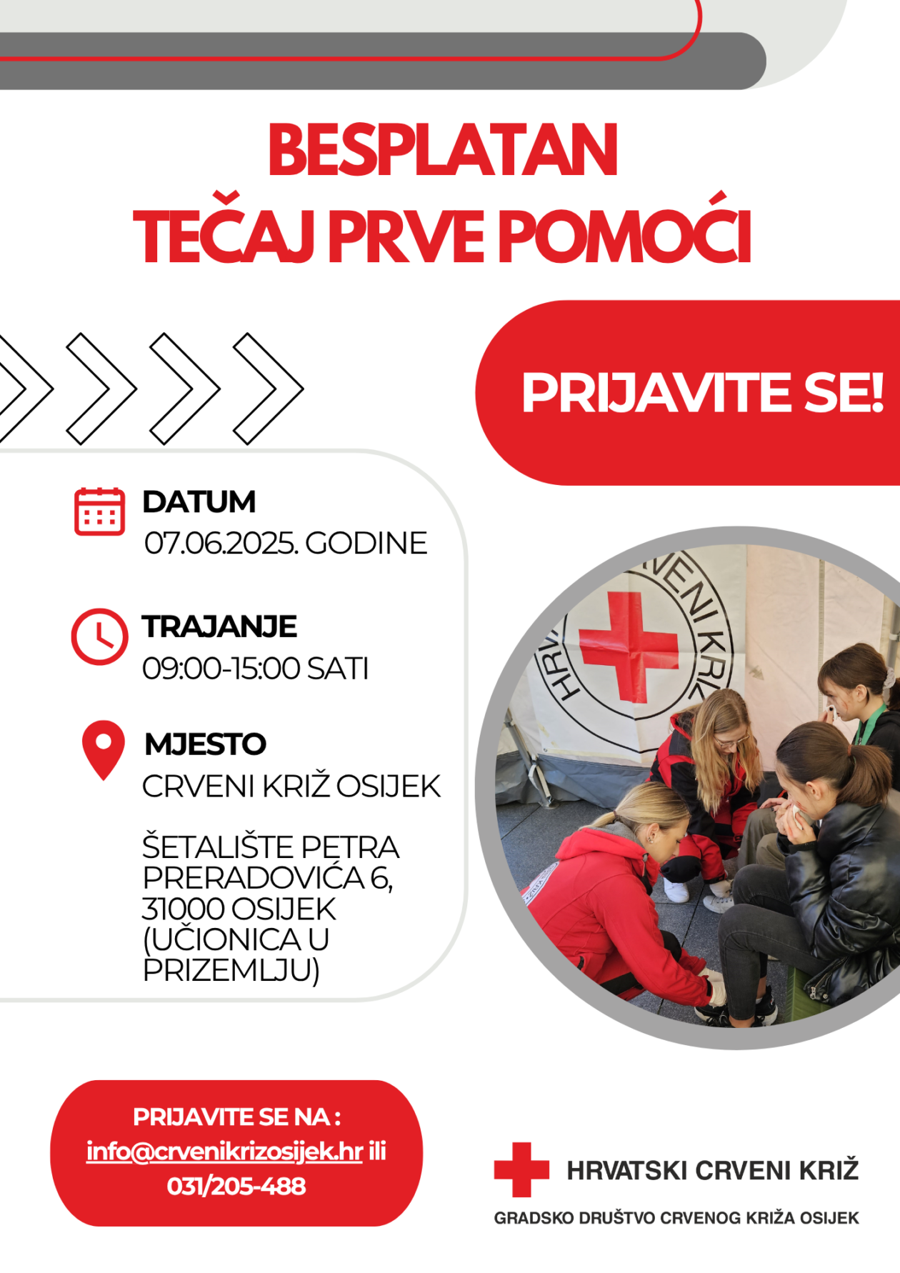 Gradsko društvo Crvenog križa Osijek: Besplatan tečaj prve pomoći - SiB.hr